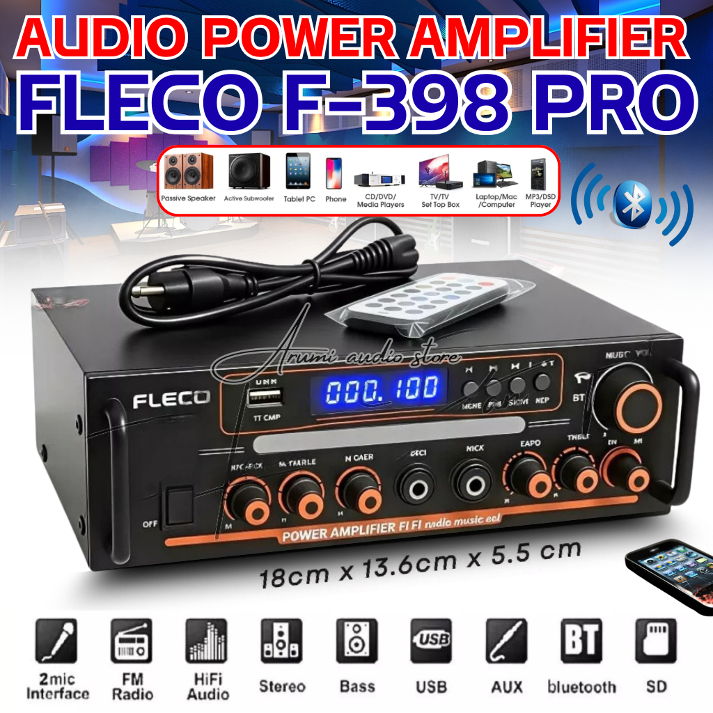Jual Power Amplifier Pengeras suara Fleco Amplifier Bluetooth F-398 Pro ...