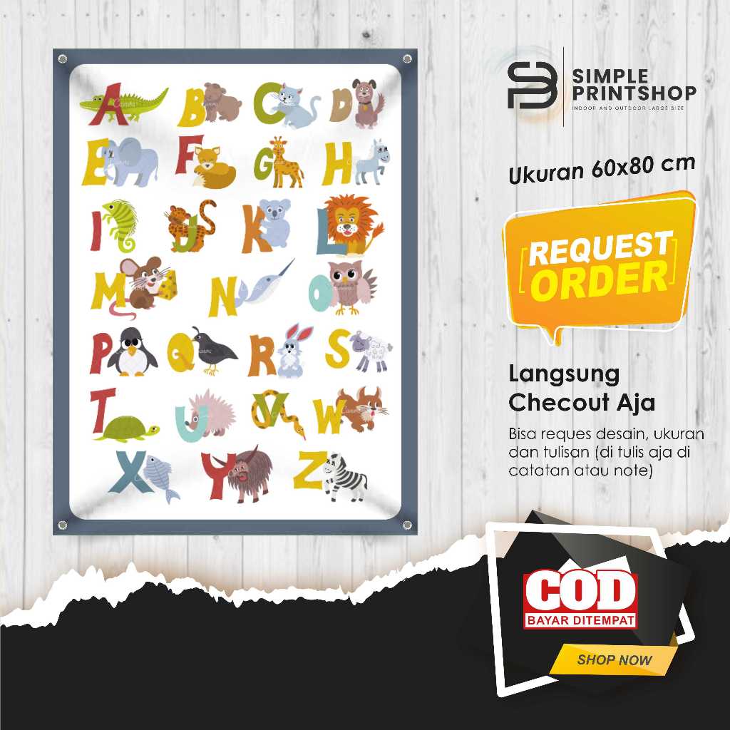 Jual print cetak spanduk banner alphabet nama hewan custom desain ...