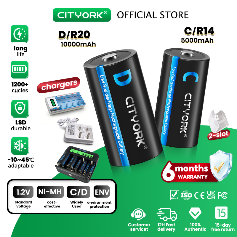 Jual Cityork Baterai besar D R20 C R14 Baterai Cas Isi Ulang PowerBatt ...