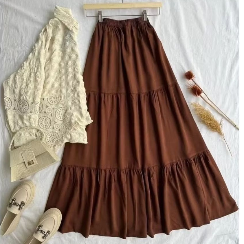 Jual Rok Canda Ruffle Skirt 3 Layer Bahan Adem Flowly All Size Muat BB ...