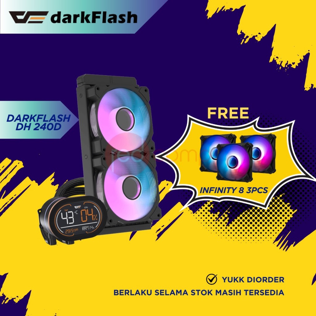Jual DARKFLASH DH240D V1.2 AIO Liquid CPU COOLER with LCD (FREE 3x FAN ...