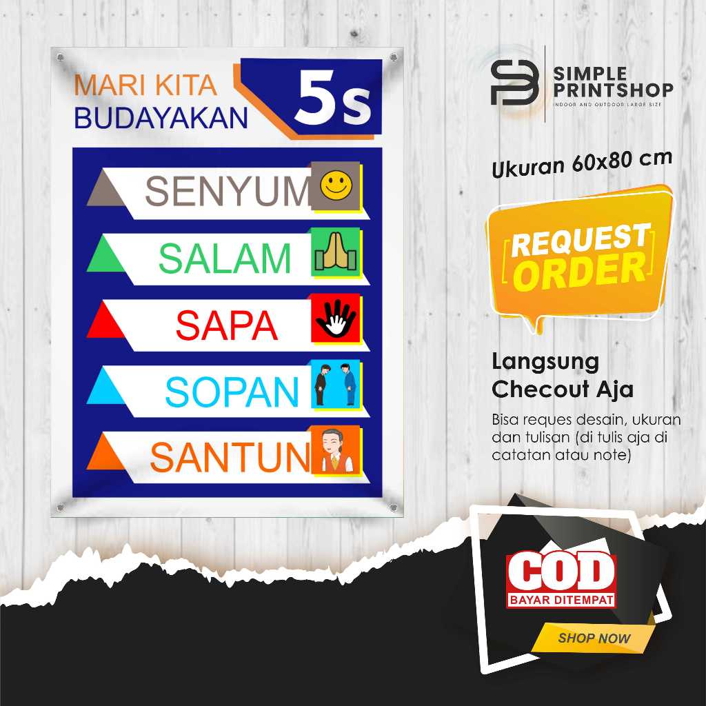Jual print cetak spanduk banner mari budayakan 5s aa1 custom desain ...