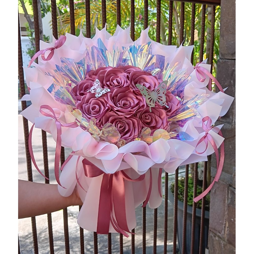 Jual Buket bunga pita satin Premium 12 Tangkai/hand bouquet/buket ...