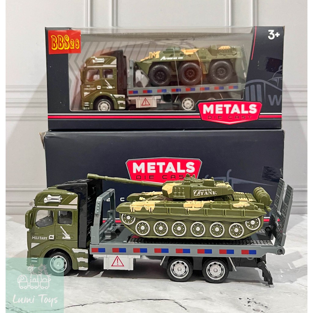 Jual Mainan Anak 2 in 1 Diecast Metal Truck Trailer Militer Tank ...