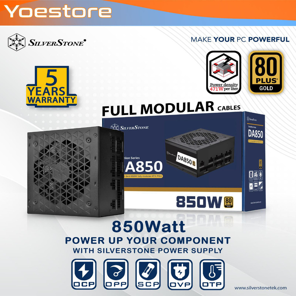 Jual PSU Silverstone DA850-G (80+ Gold Full Modular) 850 Watt ...