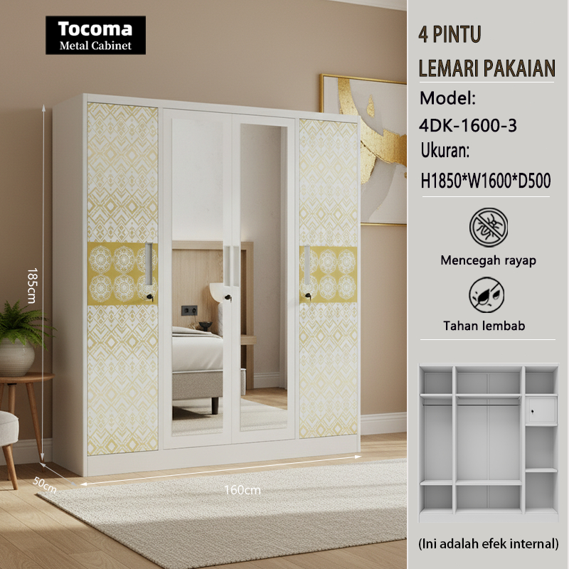 Jual Tocoma | Lemari Pakaian Besi Sliding Door Cermin | Lemari Baju 4 ...