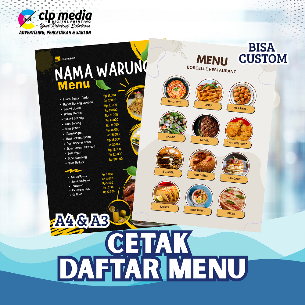 Jual DAFTAR MENU UKURAN A3 & A4 LAMINATING MENU RESTORAN MENU MEJA MENU ...