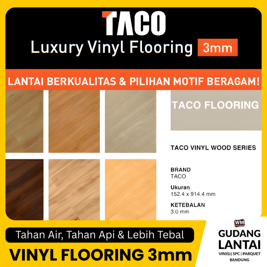 Jual TACO Lantai Vinyl 3mm | Vinyl TACO 3mm Motif Kayu | per 1 box (Isi ...