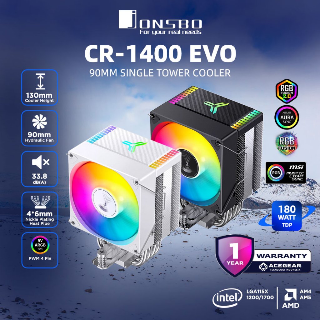 Jual JONSBO CR-1400 EVO ARGB (Intel/AMD Single Tower 90mm 4Heatpipe Air ...