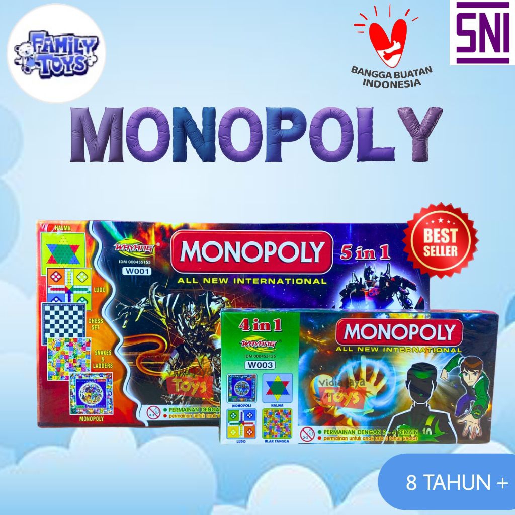 Jual Mainan MONOPOLY 5in1 Mancanegara - Permainan Monopoly Anak ...