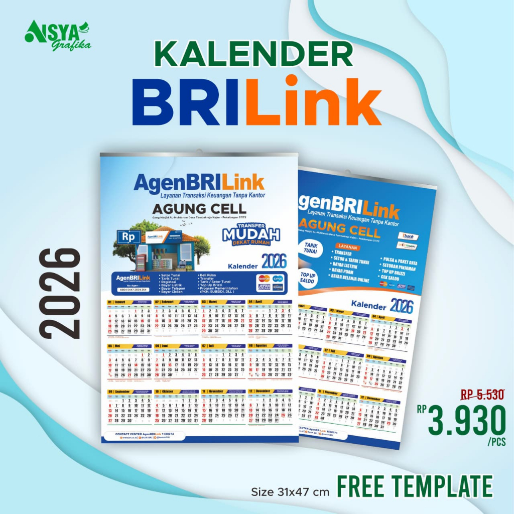 Jual CETAK KALENDER 2026 CUSTOM | KALENDER DINDING BriLink, AGEN BRI ...