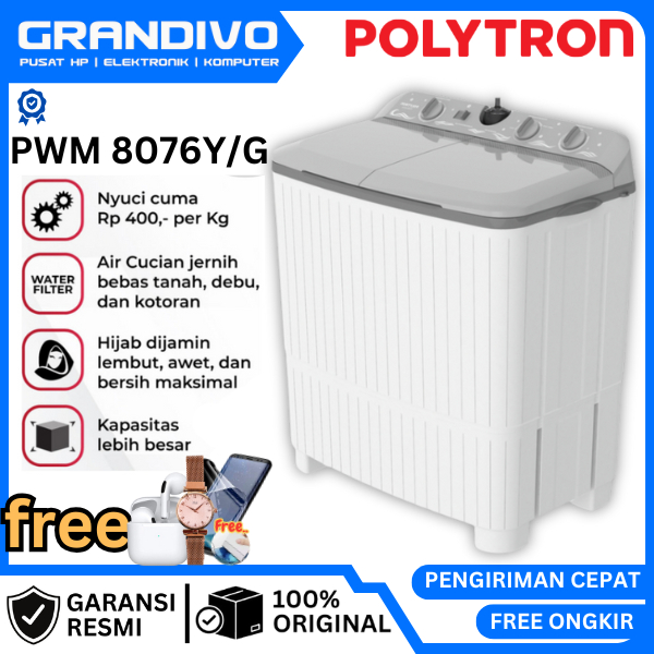 Jual Mesin Cuci Polytron 2 Tabung 8Kg PWM 8076 8076Y 8076G 7076 Garansi ...