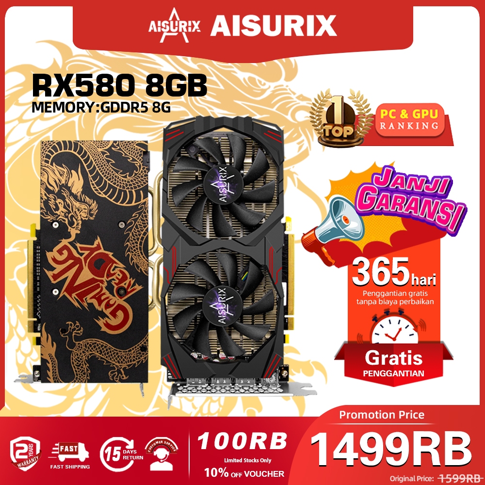 Jual AISURIX VGA Card RX 580 8GB AMD DDR5 256Bit GPU Radeon Video Card ...