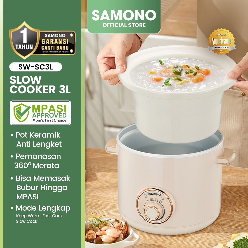 Jual SAMONO Slow Cooker 3L Pot Keramik panci mpasi bayi mpasi cooker ...