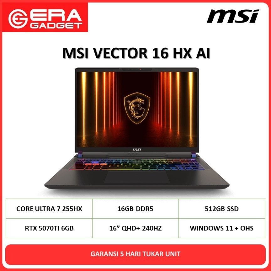 Jual MSI Vector 16 HX AI Ultra 7 255HX RTX5070TI 12GB/ 16GB 512GB W11 ...