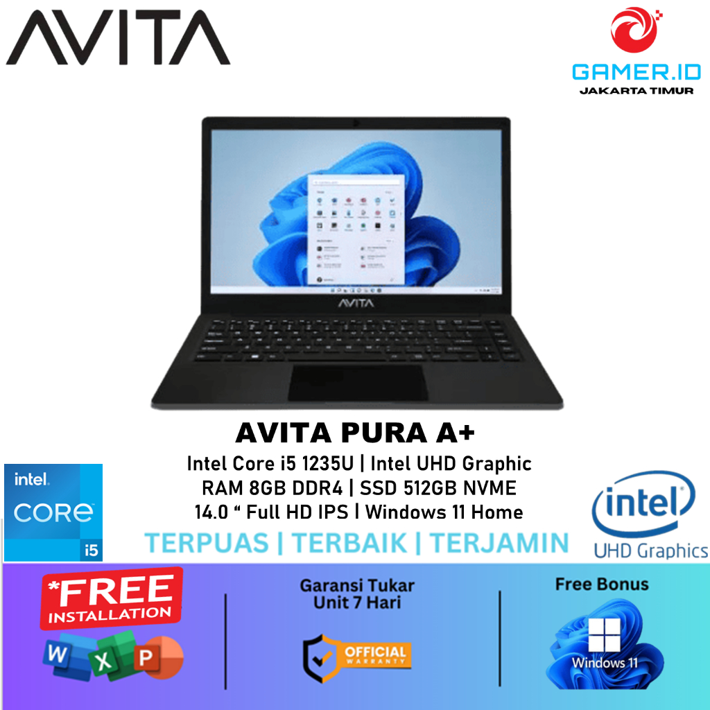 Jual Laptop AVITA PURA A+ Intel Core i5 1235U Ram 8GB Ssd 512GB Layar ...