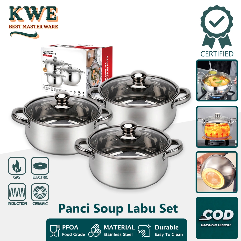 Jual KWE Panci Soup Labu isi 3 PCS Set 24CM 22CM 20CM 18CM 17CM 15CM ...