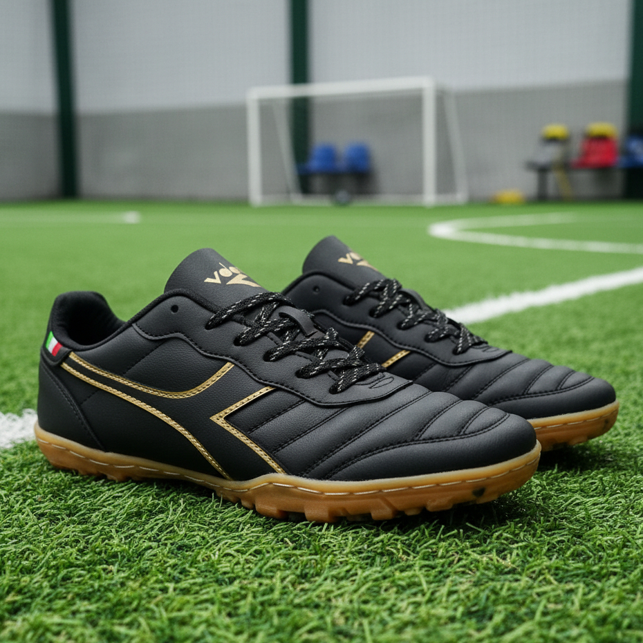 Jual Sepatu Mini Soccer Pria Black Gold Promo Spesial Edition Garansi ...