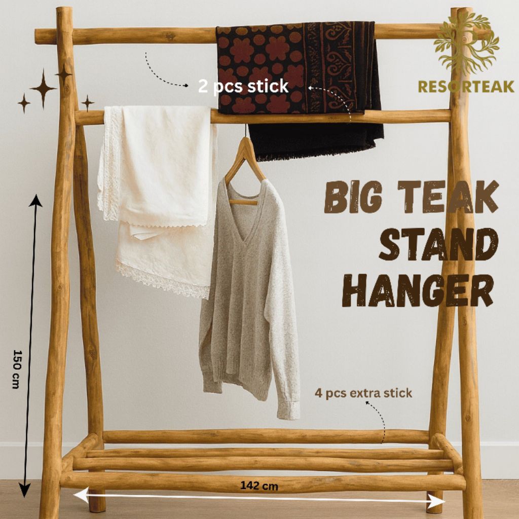 Jual Resorteak Big Teak Stand Hanger – Rak Pakaian Jati Stick Big Stand ...