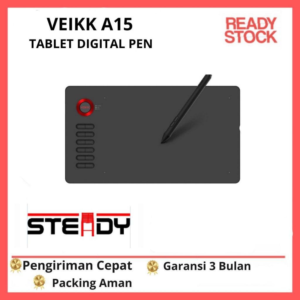 Jual VEIKK A15 Tablet 10x6 inch Drawing Pad with 12 Shortcut Keys 8192 ...
