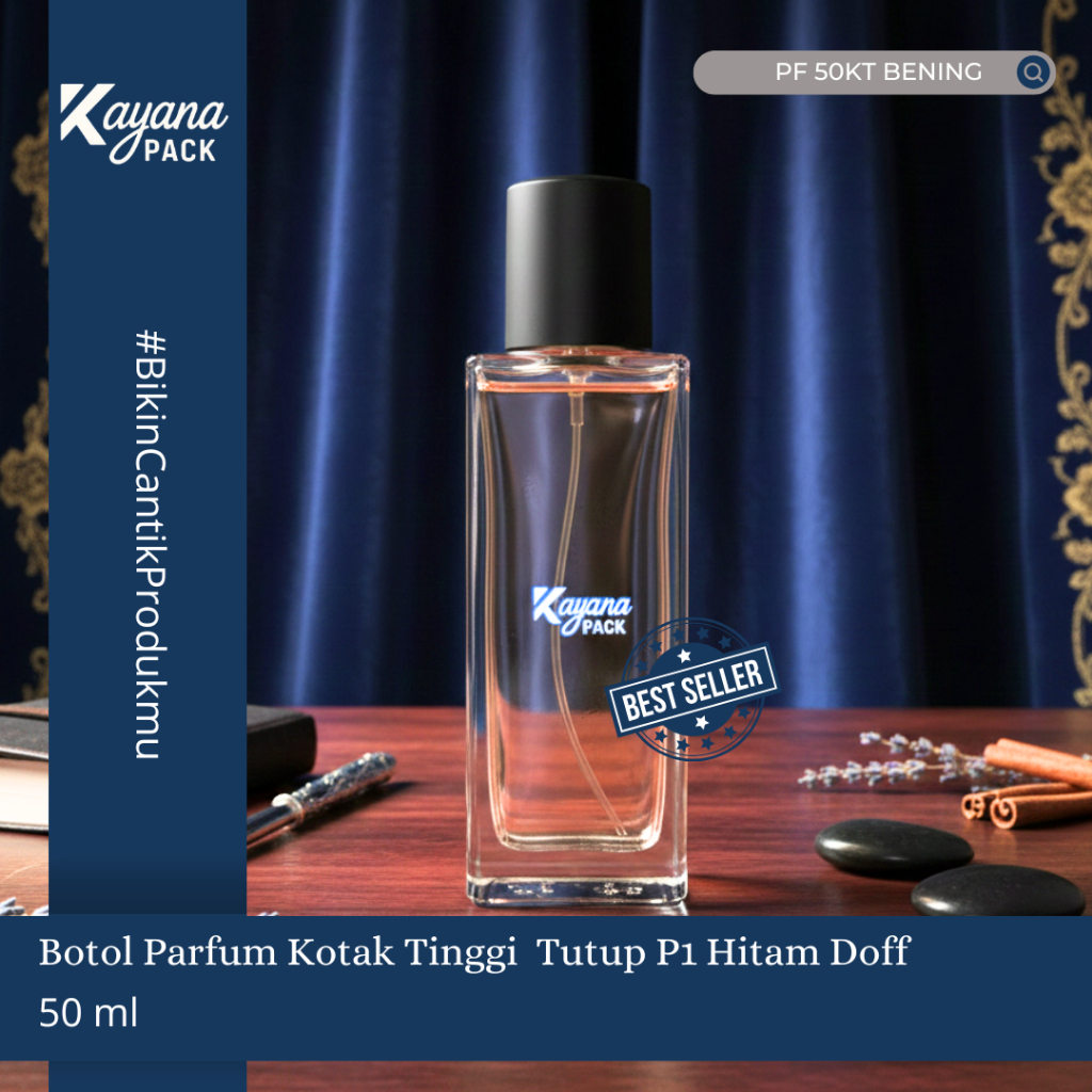 Jual BOTOL PARFUM 50ML KOTAK TINGGI BENING TUTUP P1 HITAM DOFF SPRAY ...