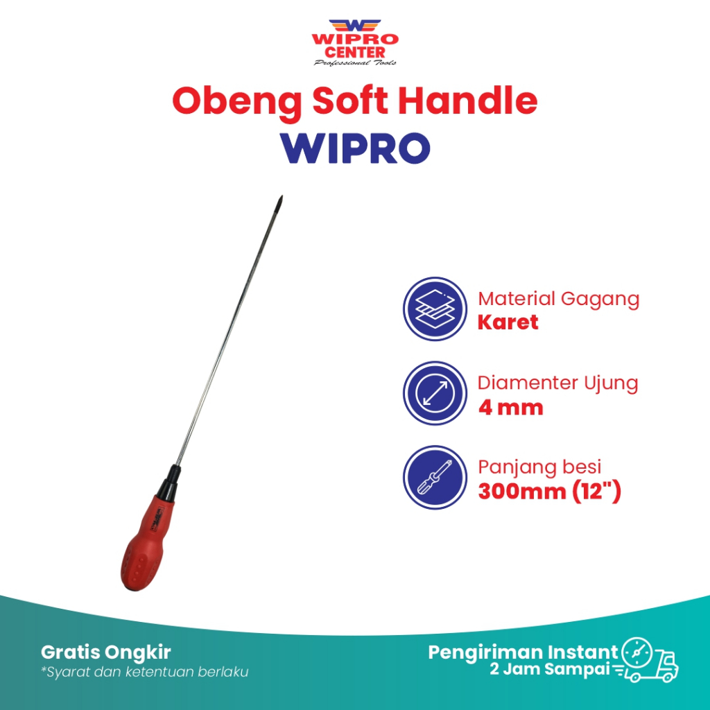 Jual Obeng Panjang Plus Obeng Karet Merah / Obeng Soft Handle Wipro ST4 ...