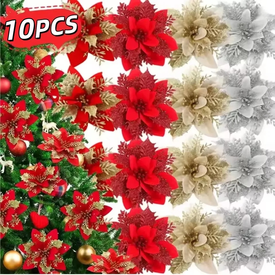 Jual 1/2/5/10Pcs Bunga Natal Palsu Berkilau Ornamen Pohon Natal ...