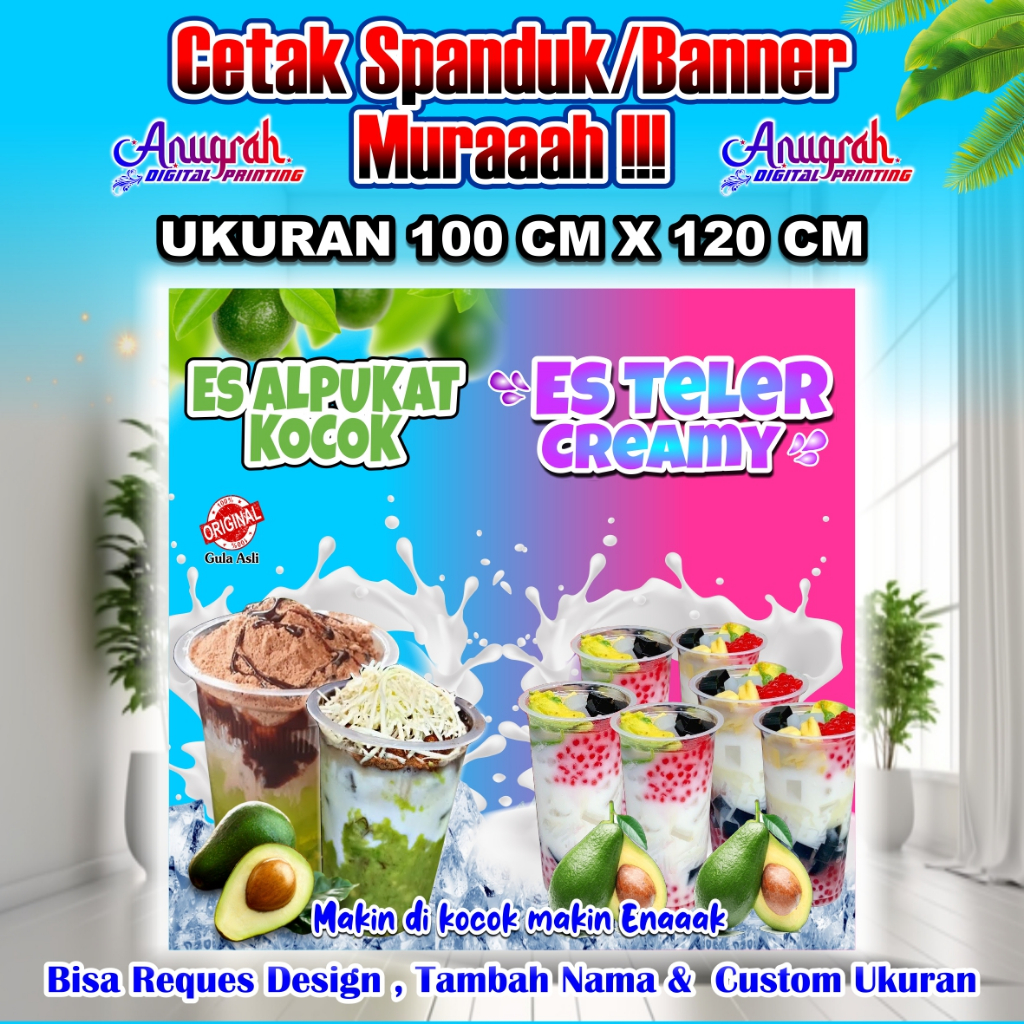 Jual Spanduk Banner Es Teller & Alpukat Kocok ukuran 100 cm x 120 cm ...