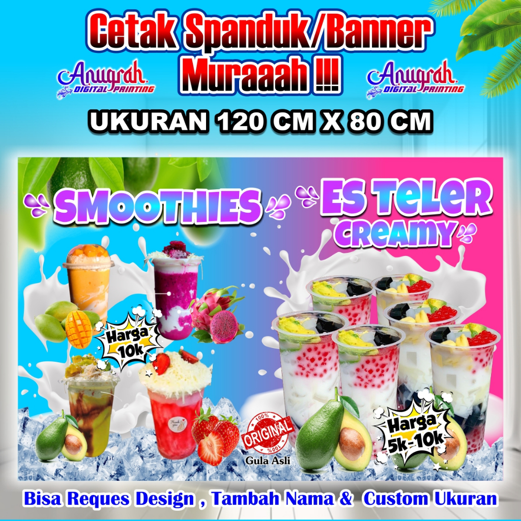Jual Spanduk Banner Es Teler & Smoothies Ukuran 120 cm x 80 cm | Shopee ...