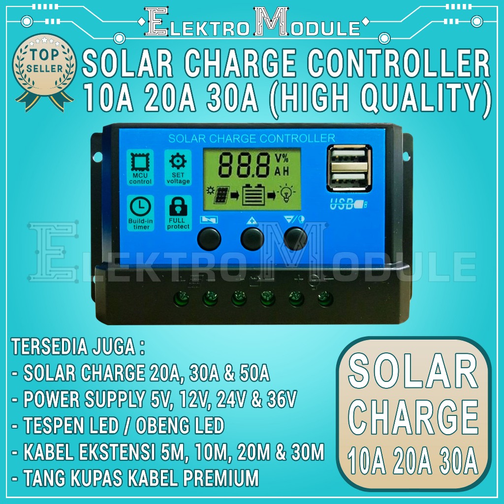 Jual Solar Charge Controller LCD LED Display Solar PWM 12V/24V 10A 20A ...