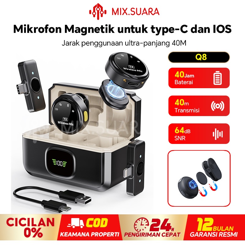 Jual MIX.SUARA Q8 Wireless Microphone Magnetic Clip on Microphone Dual ...