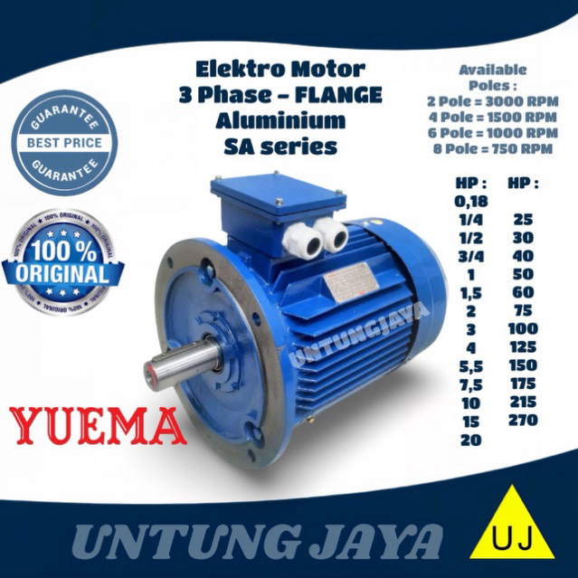 Jual DINAMO ELEKTRO MOTOR YUEMA SA ALUMINIUM B5 FLANGE 3 PHASE 5,5 HP 4 ...