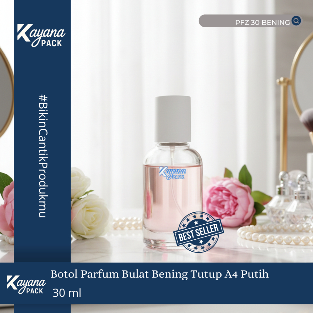 Jual BOTOL PARFUM 30ML BAHU BULAT BENING TUTUP A4 PUTIH SPRAY SEMI ...