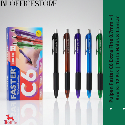 Jual Pulpen Faster C6 Extra Fine 0.7mm – 1 Box Isi 12 Pcs | Tinta Halus ...