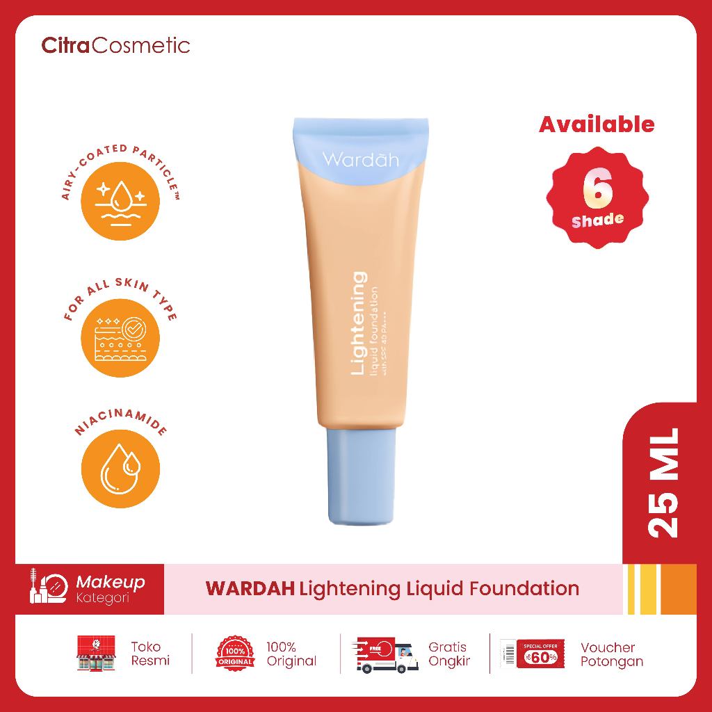 Jual WARDAH Lightening Liquid Foundation 25ml - Base Makeup dengan Skin ...