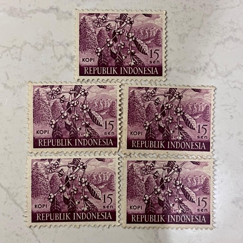 Jual [Set 5 Lembar] Perangko Indonesia Kuno 15 Sen Kopi Tahun 1960 Used ...