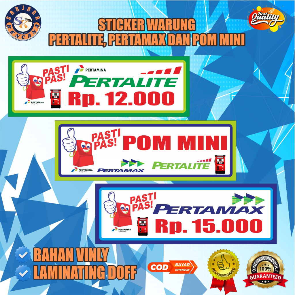 Jual STIKER WARUNG PERTALITE, PERTAMAX DAN POM MINI WATERPROOF DAN ...