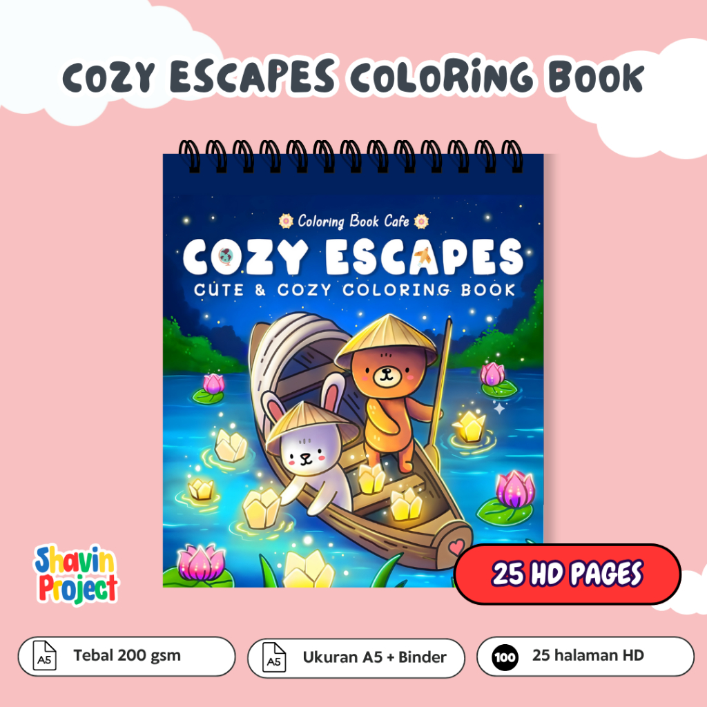 Jual Buku mewarnai anak dewasa Coloring book Cozy Escapes Ukuran A5 A4 ...