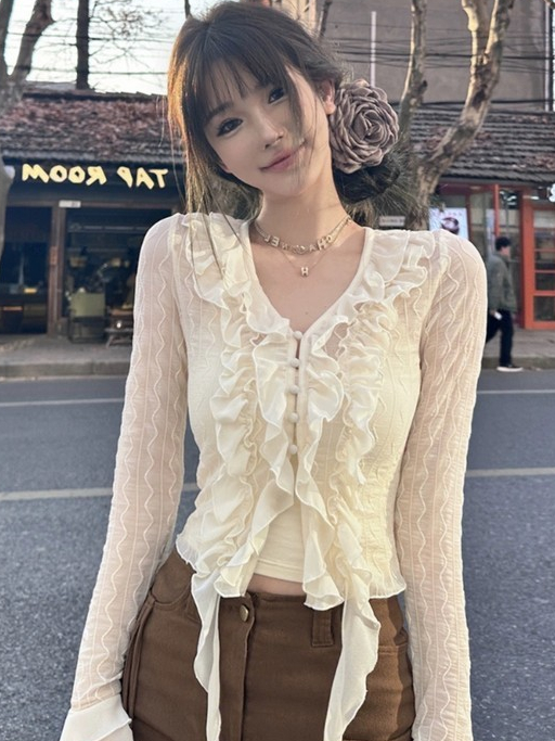 Jual Women Top Long Sleeve Ruffled 3611 | Shopee Indonesia