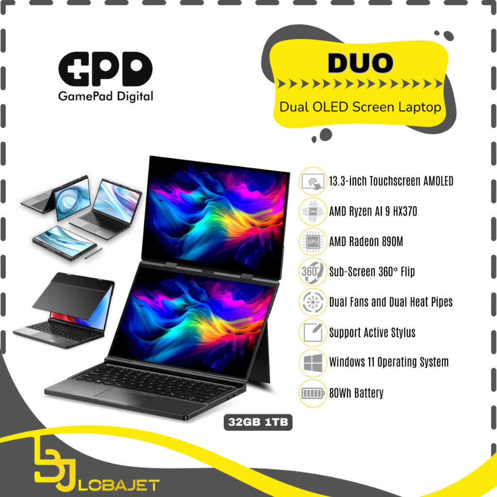 Jual GPD DUO - Dual 13.3-inch OLED Screen Laptop AMD Ryzen AI 9 HX370 ...