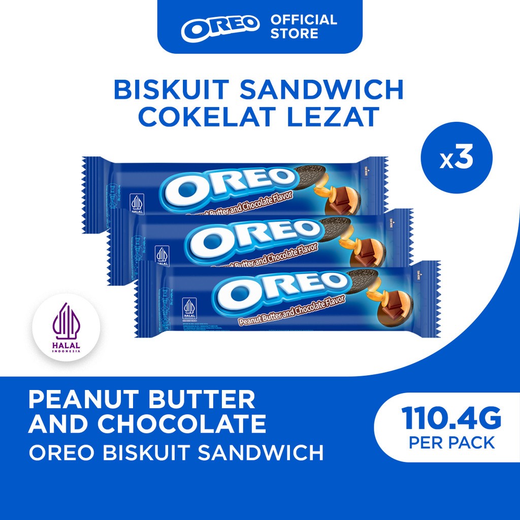 Jual Oreo Biskuit Peanut Butter & Chocolate 3 x 110.4gr | Shopee Indonesia