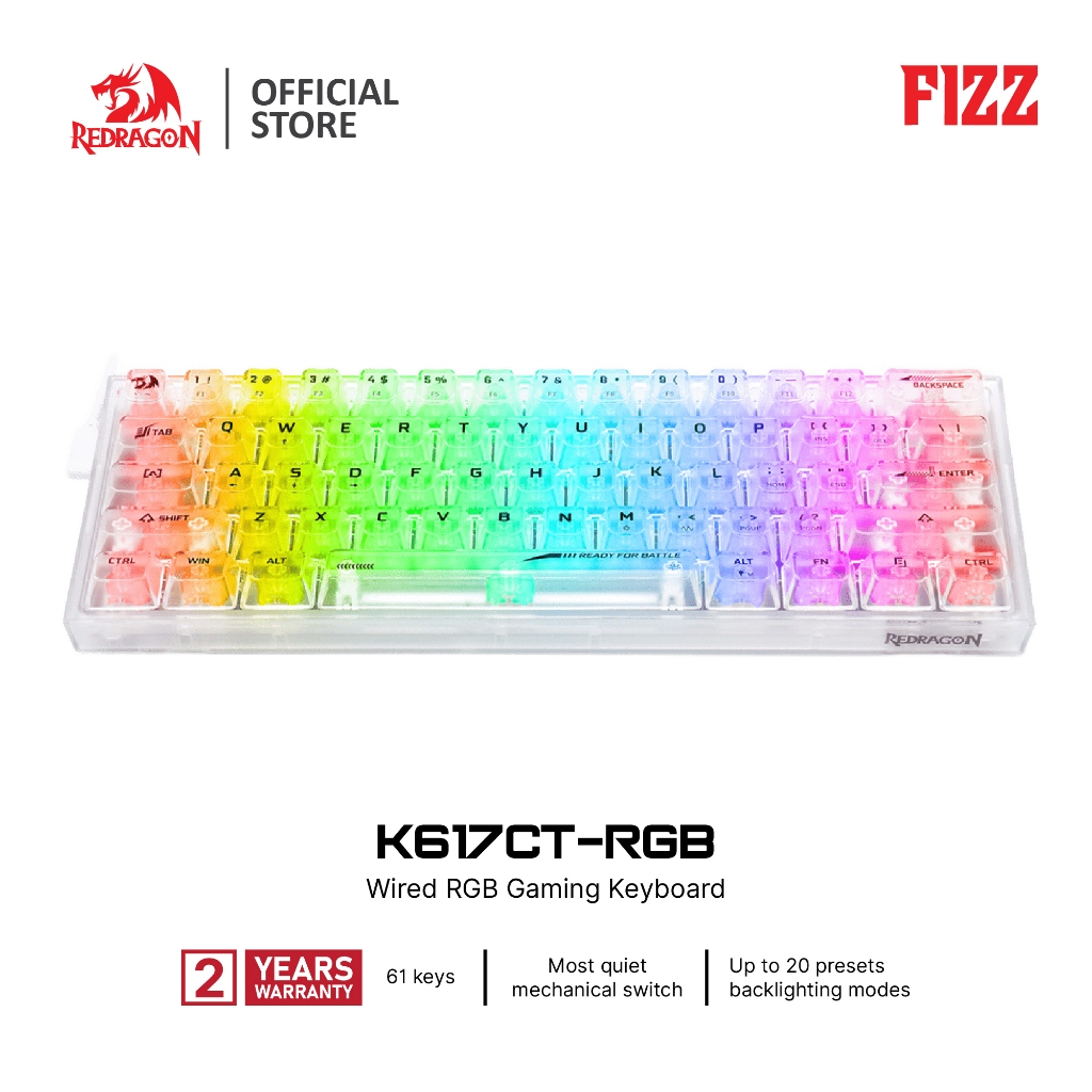 Jual Redragon FIZZ K617 RGB Transparent 60% Wired mechanical keyboard ...