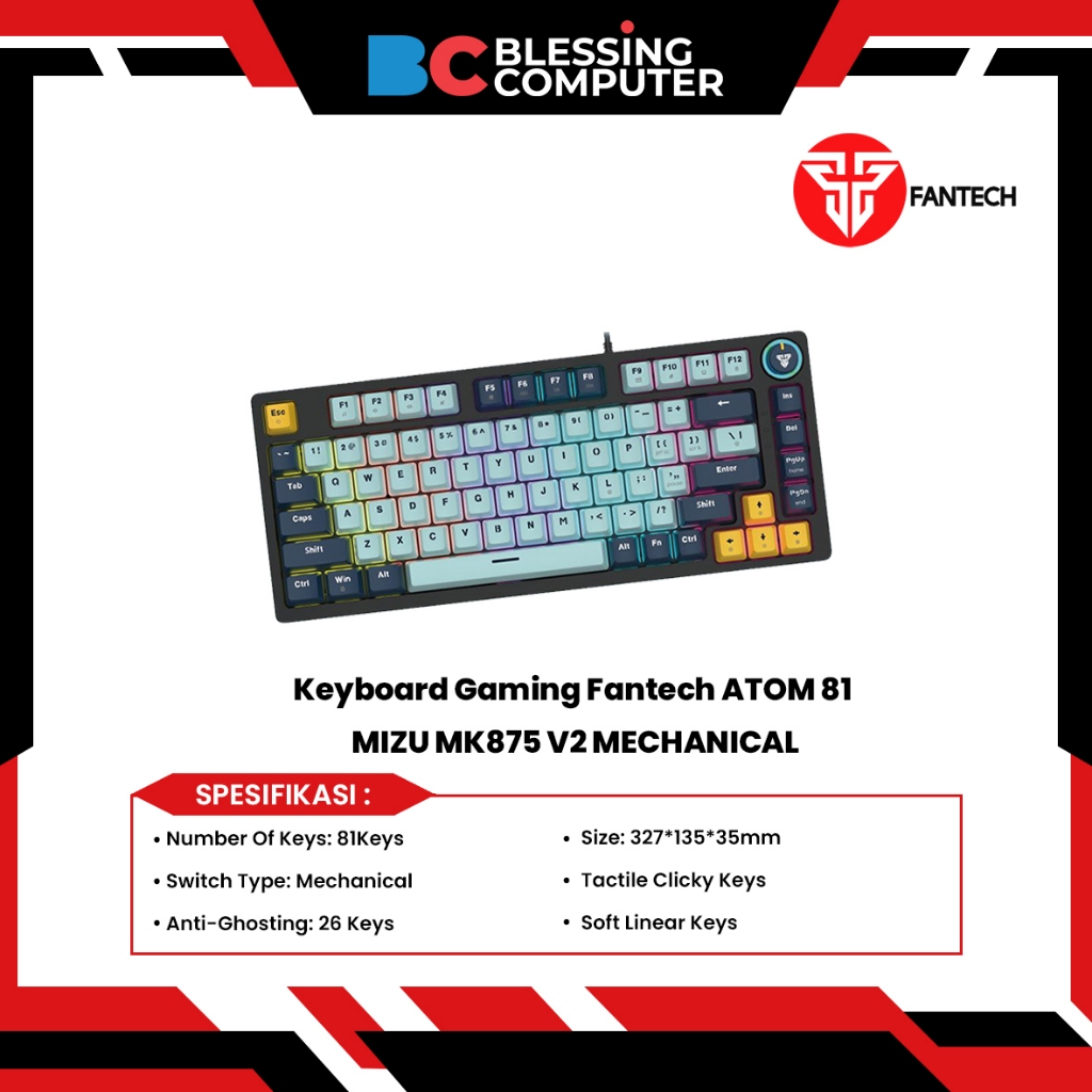 Jual Keyboard Gaming Fantech ATOM 81 MIZU MK875 V2 MECHANICAL Blue Navy ...