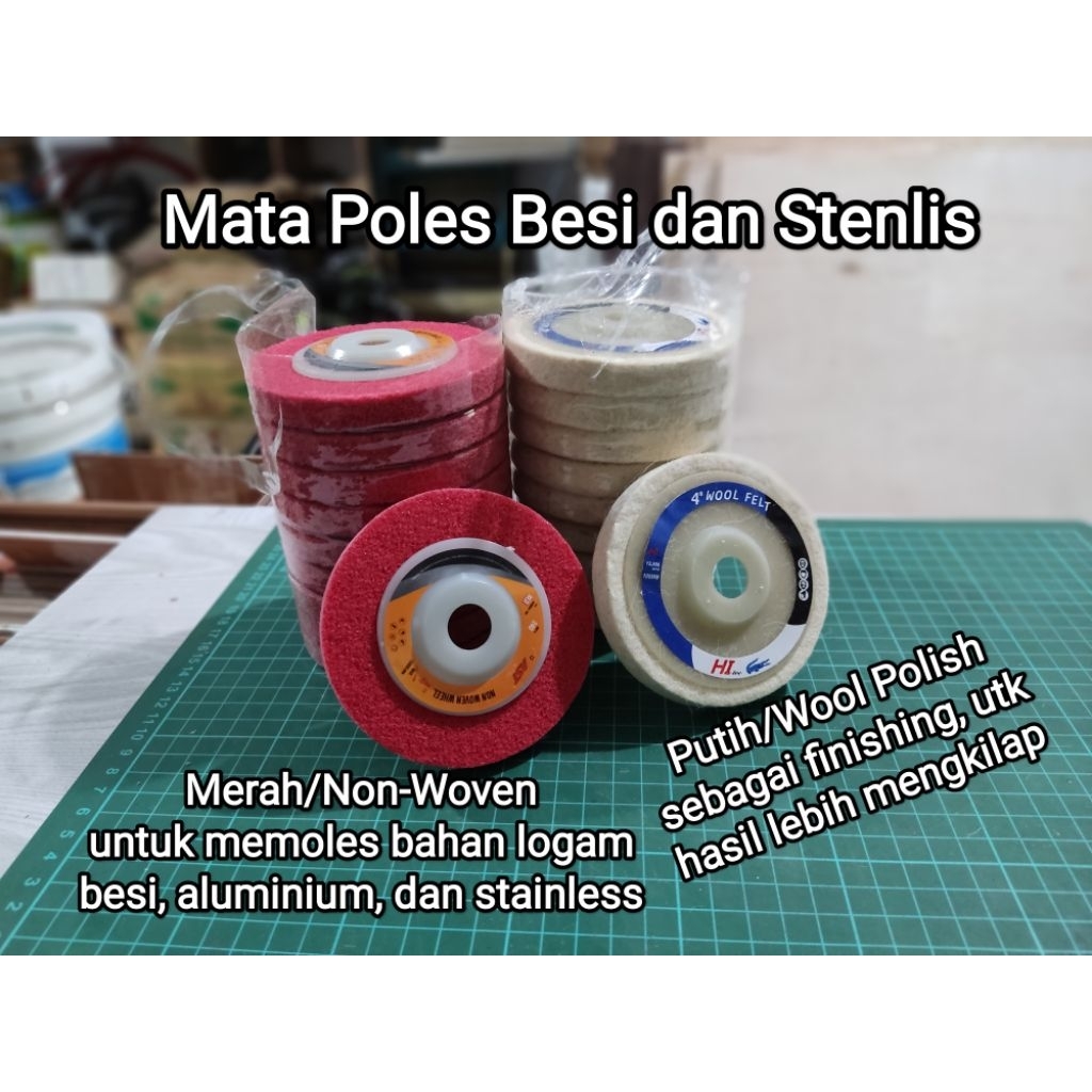 Jual Mata Gerinda Poles Stainless 4 Inch Merah Non Woven dan Putih Wool ...