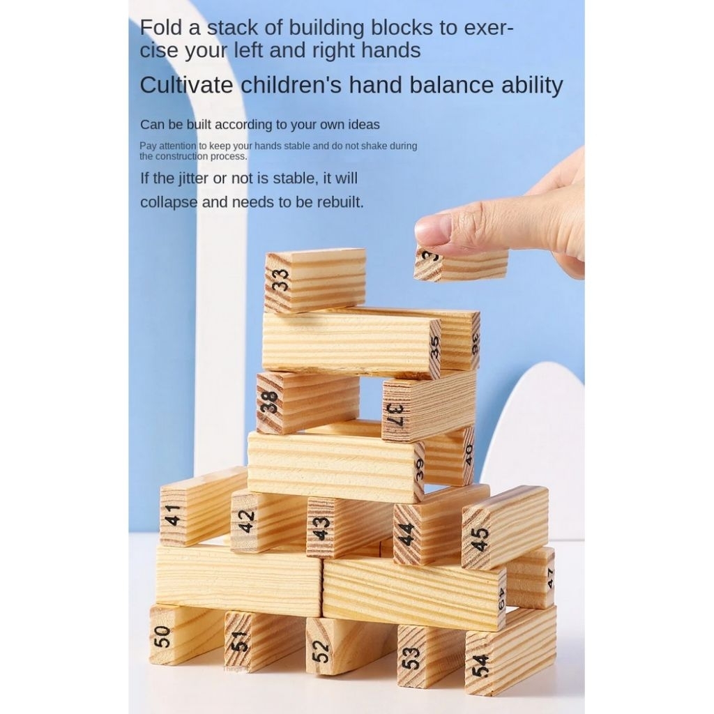 Jual Permainan Uno Stacko Kayu 54 Balok dengan 4 Dadu | Shopee Indonesia