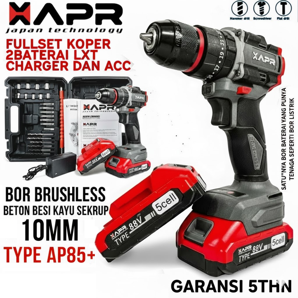 Jual APR BOR CORDLESS TYPE AP85+ impact drill BRUSHLESS mesin bor 10mm ...