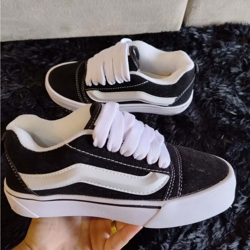 Jual [ Diskon ] Sepatu Gemuk Pria Knu Skool Hitam Putih Bahan Tebal ...