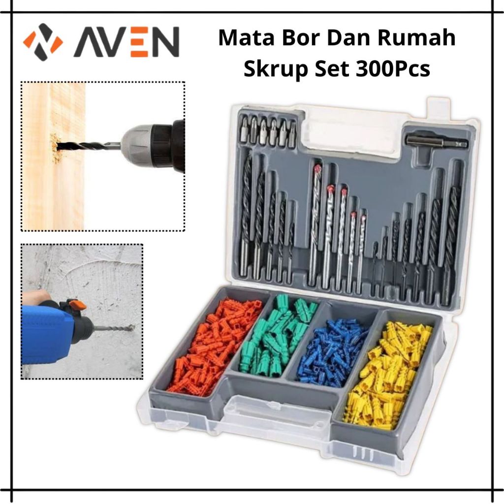 Jual Mata Bor Dan Rumah Skrup Set 300Pcs Bor Besi Kayu Tembok Twist ...