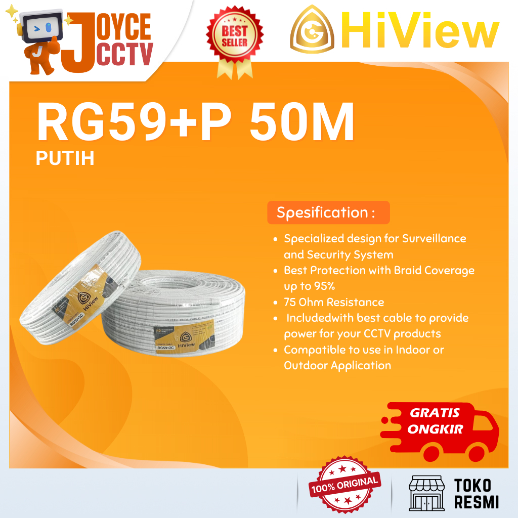 Jual HiView RG59 + POWER Kabel CCTV WHITE 50Meter | Shopee Indonesia