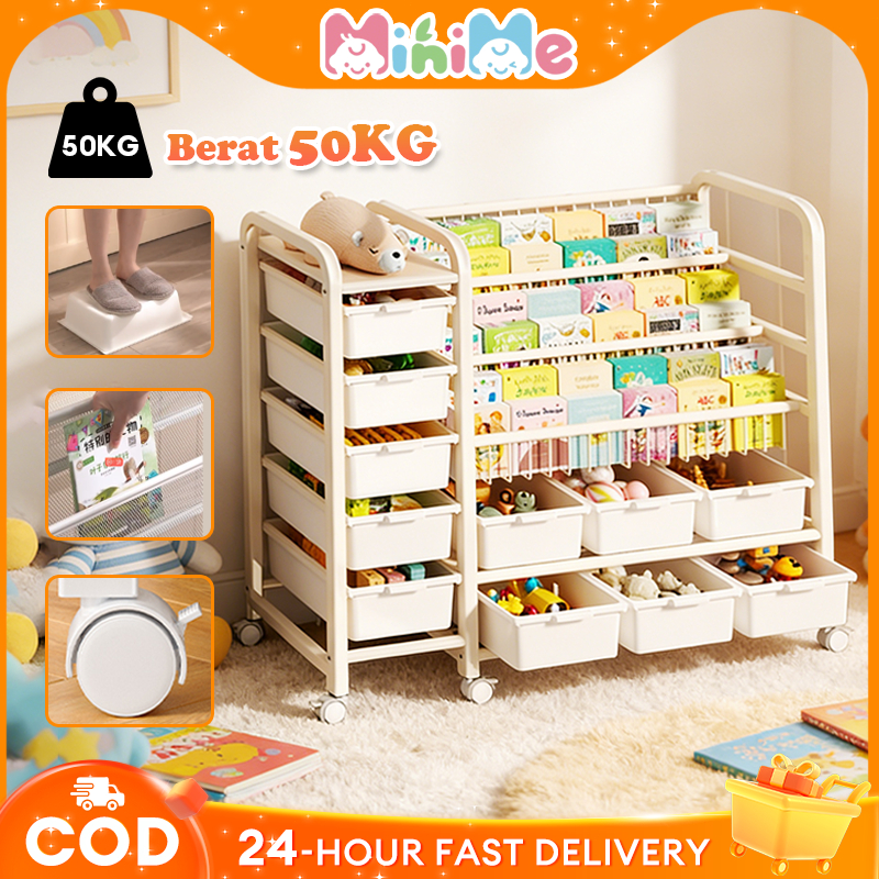 Jual Rak Buku Anak 5 Susun Bergerak Roda Tempat Penyimpanan Mainan ...